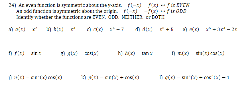 Solved An even function is symmetric about the y-axis. | Chegg.com