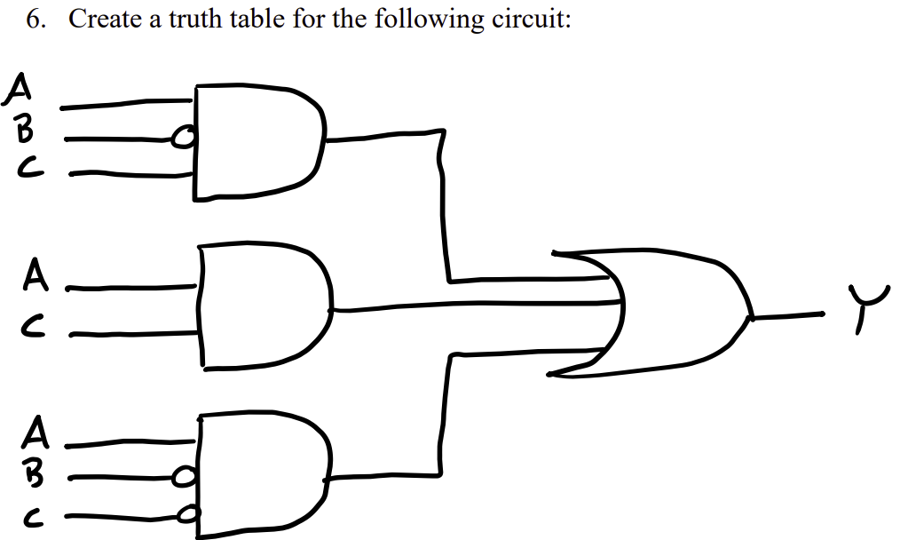 Solved 6. Create a truth table for the following circuit: | Chegg.com