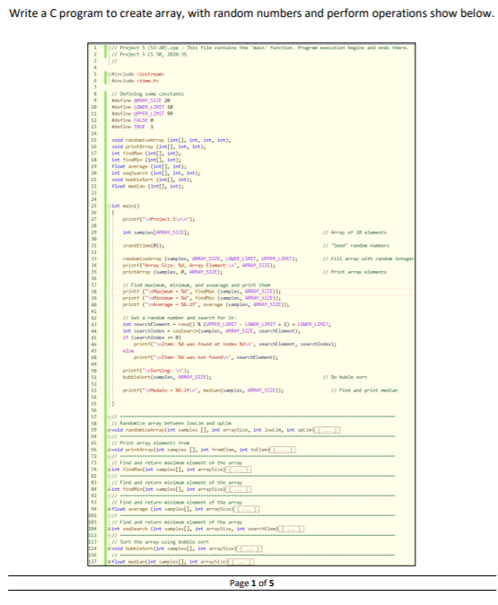 Solved Write a C program to create array, with random | Chegg.com