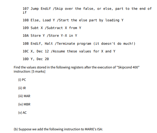 Question 3 - MARIE Assembly (20 marks] (a) Consider | Chegg.com