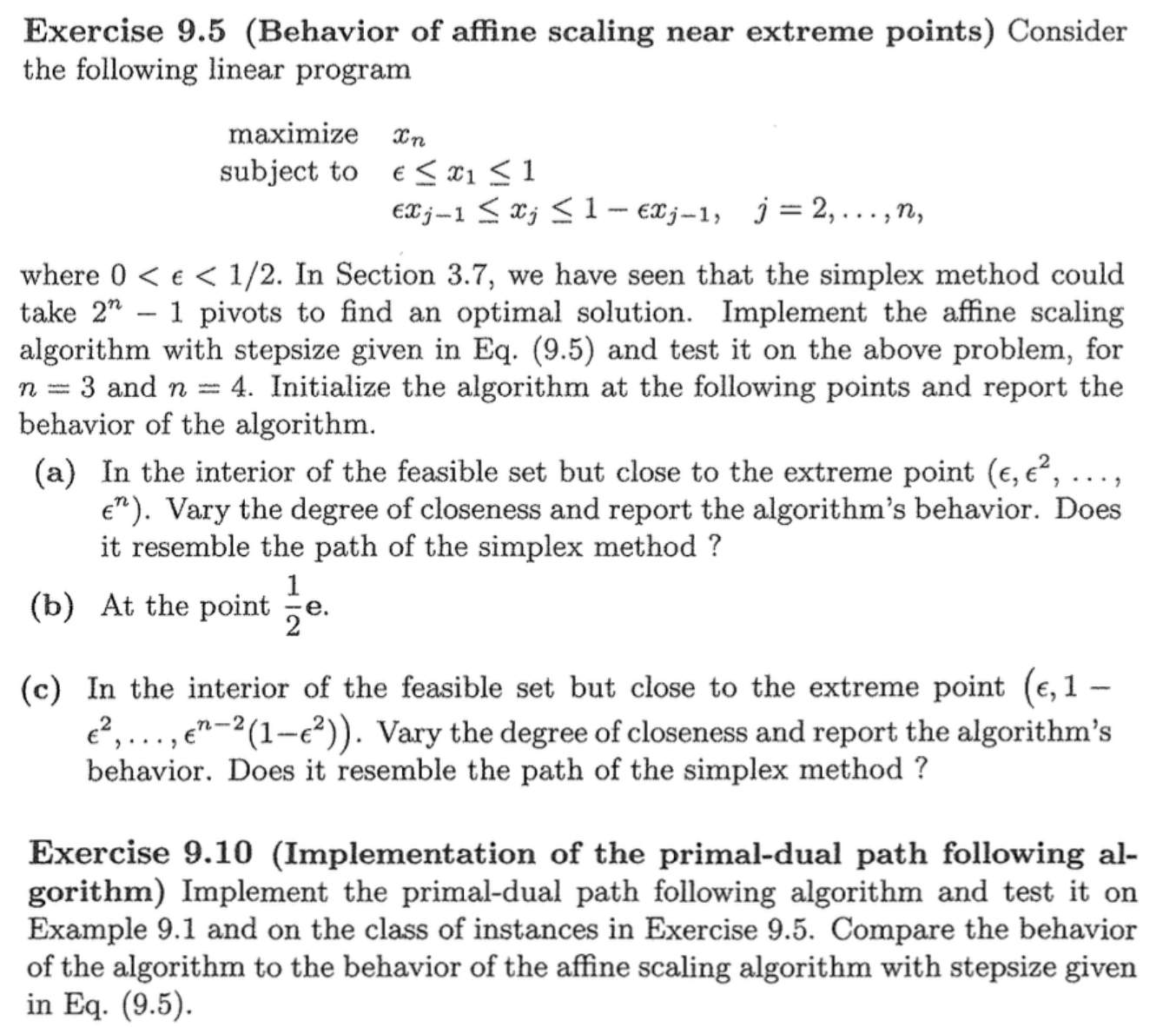 Solved Exercise 9.5 (Behavior of affine scaling near extreme | Chegg.com