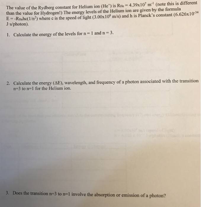 Solved is different The value of the Rydberg constant for | Chegg.com