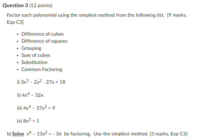 Solved Factor each polynomial using the simplest method from | Chegg.com
