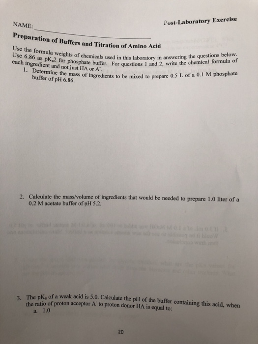 Solved Pust-Laboratory Exercise NAME: Preparation of Buffers | Chegg.com