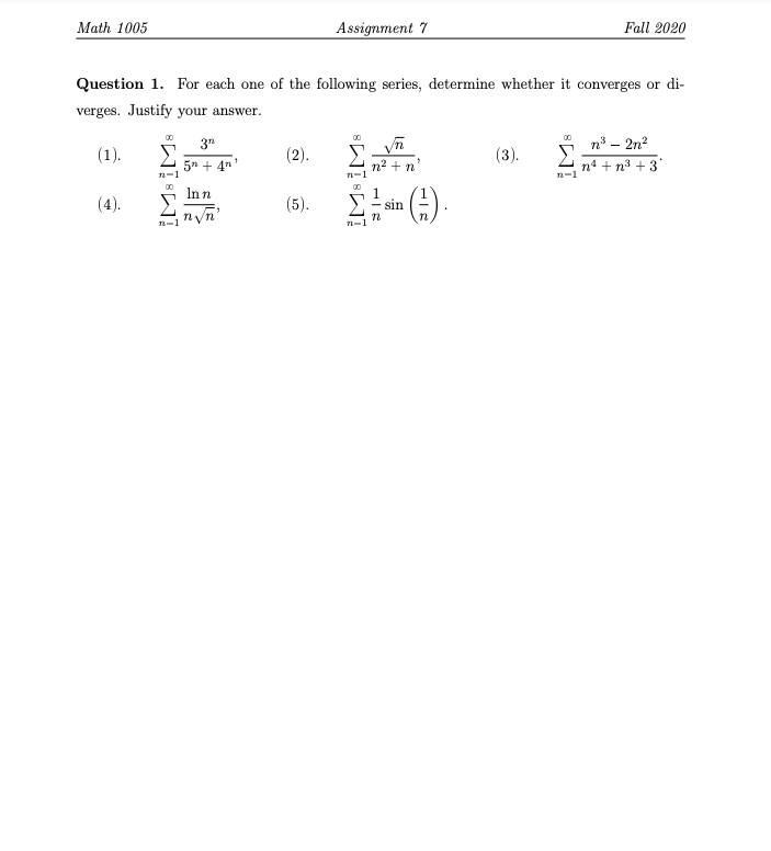 Solved Math 1005 Assignment 7 Fall 2020 Question 1. For each | Chegg.com