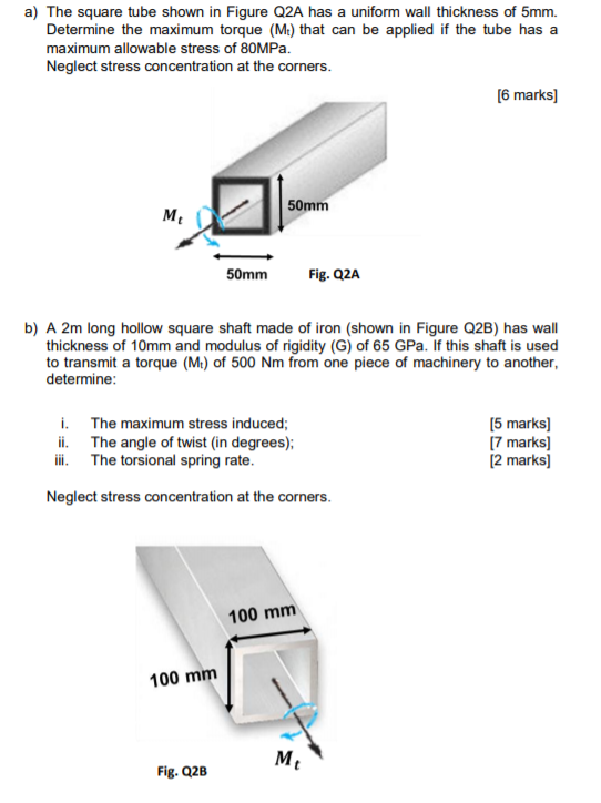 Solved a) The square tube shown in Figure Q2A has a uniform | Chegg.com
