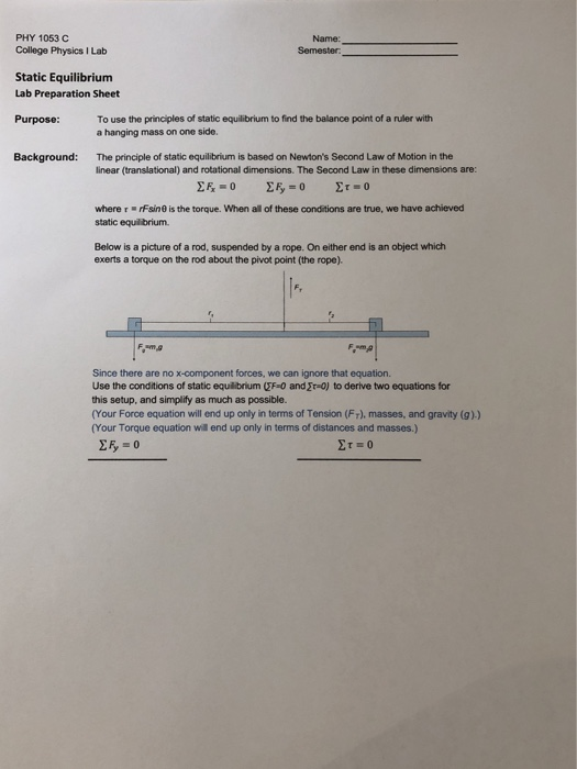 Solved PHY 1053 С College Physics I Lab Name: Semester | Chegg.com