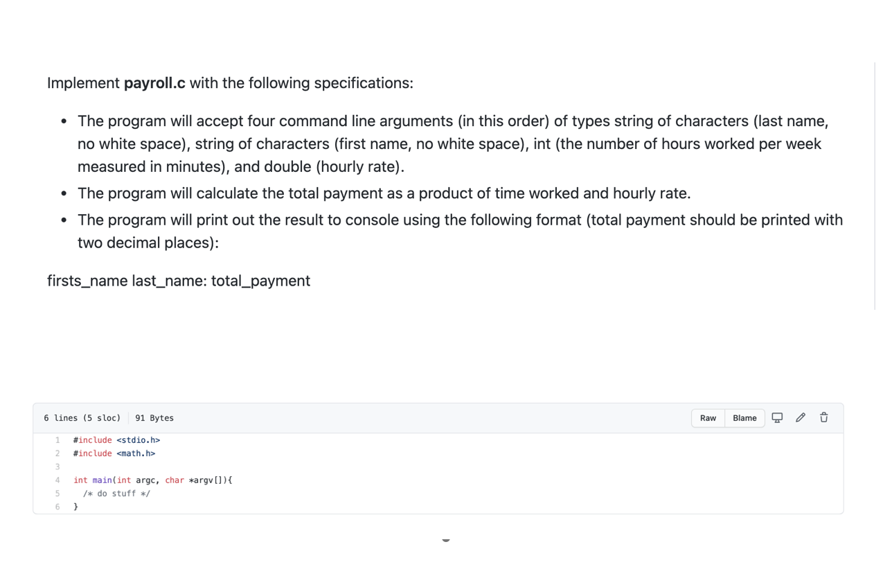 Solved Implement payroll.c with the following | Chegg.com