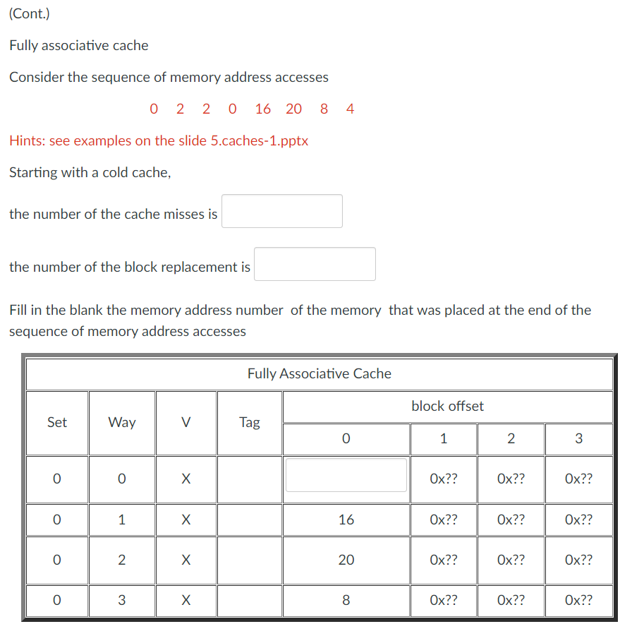 Fully Associative Cache | Chegg.com