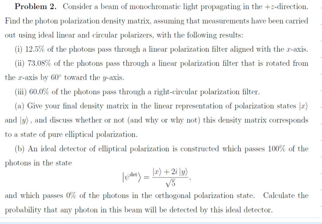 Solved Problem 2. ﻿Consider a beam of monochromatic light | Chegg.com