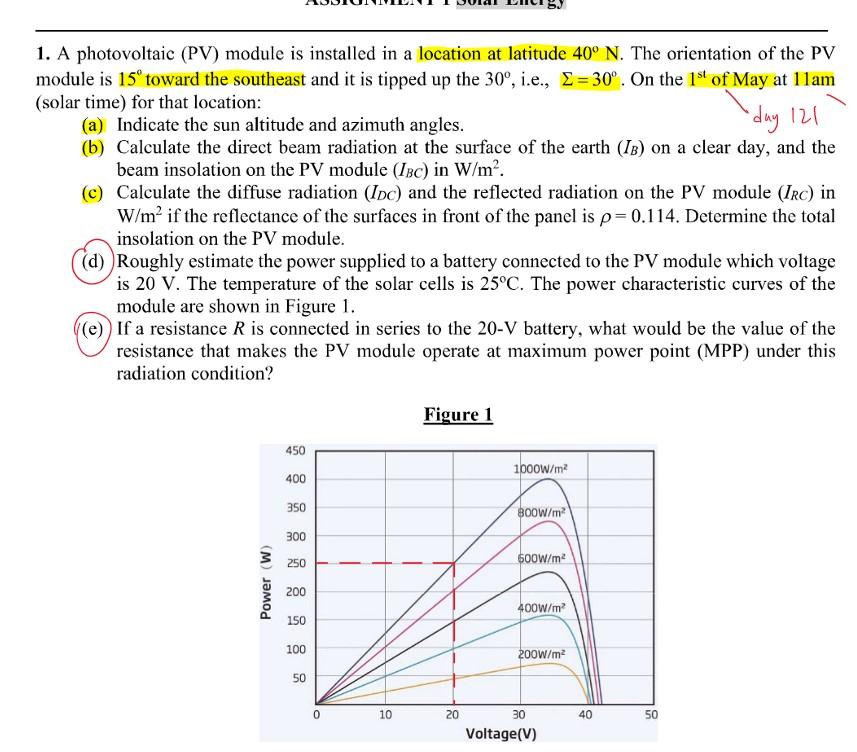 Solved 1. A photovoltaic ( PV) module is installed in a | Chegg.com