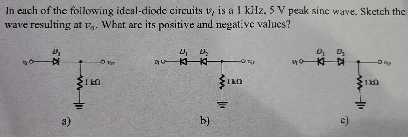 Solved In each of the following ideal-diode circuits vI is a | Chegg.com