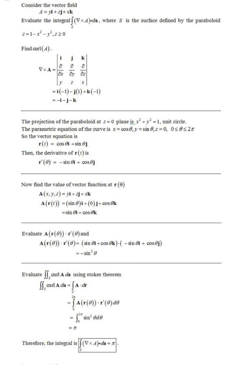 Solved Consider the vector field A = yi+zj+xk Evaluate the | Chegg.com