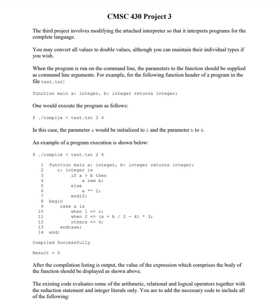 Solved CMSC 430 Project 3 The third project involves | Chegg.com