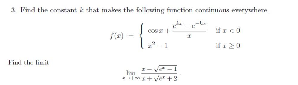 Solved 3. Find the constant k that makes the following | Chegg.com
