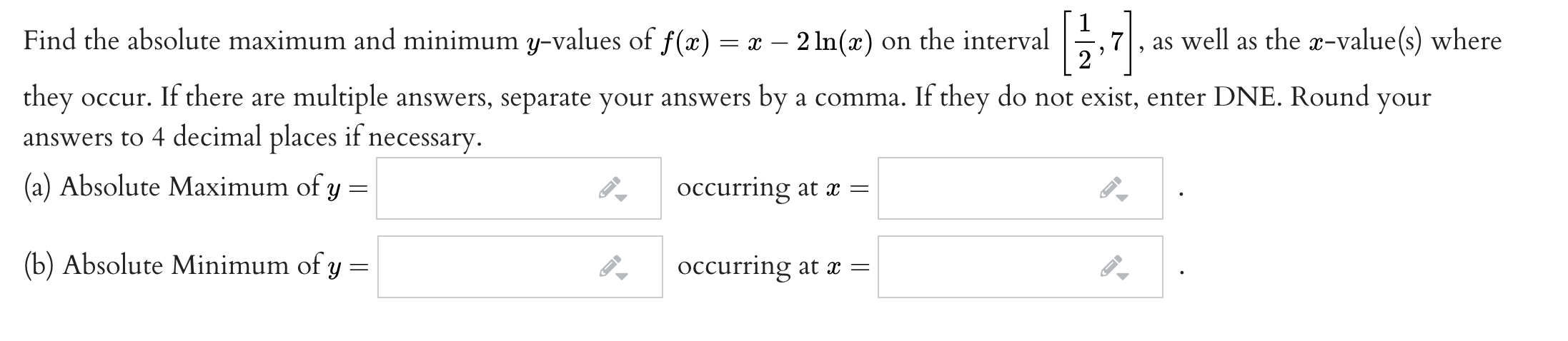 Solved Find the absolute maximum and minimum y-values of | Chegg.com