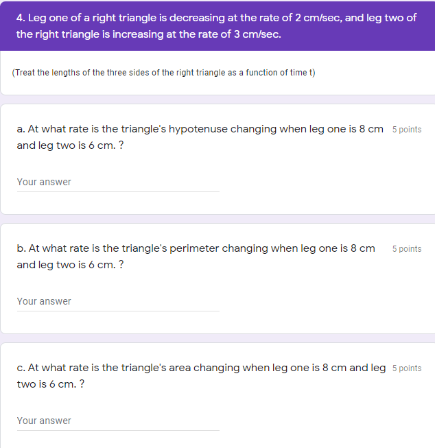 Solved 4 Leg One Of A Right Triangle Is Decreasing At The Chegg