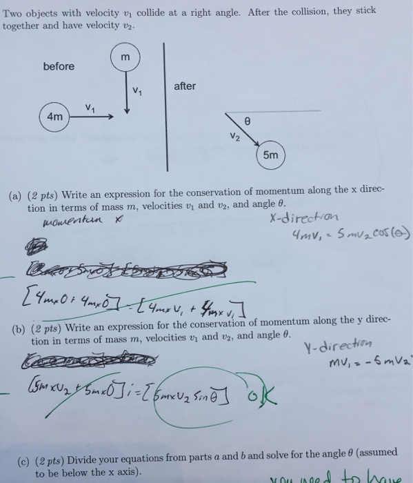 Solved Two objects with velocity v1 collide at a right | Chegg.com