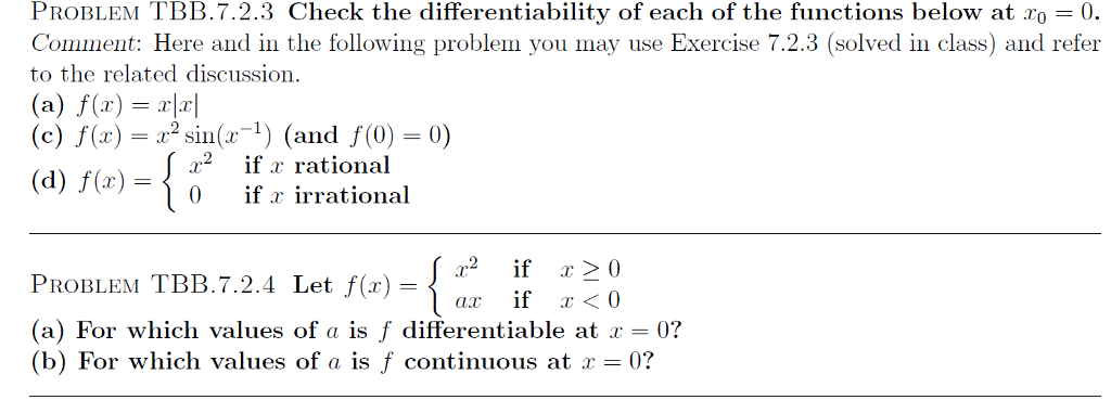 Solved PrObleM TBB.7.2.3 Check the differentiability of each | Chegg.com