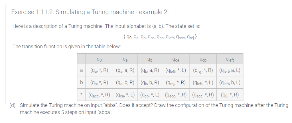 Solved Exercise 1.11.2: Simulating a Turing machine- example | Chegg.com