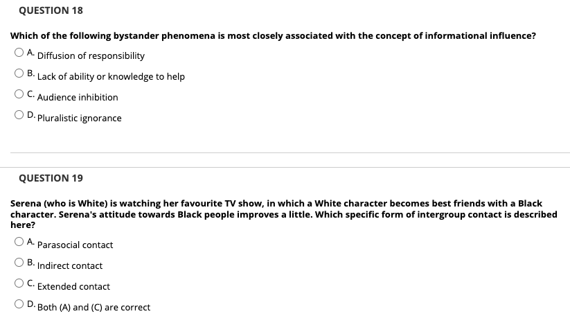 Solved Which of the following bystander phenomena is most | Chegg.com
