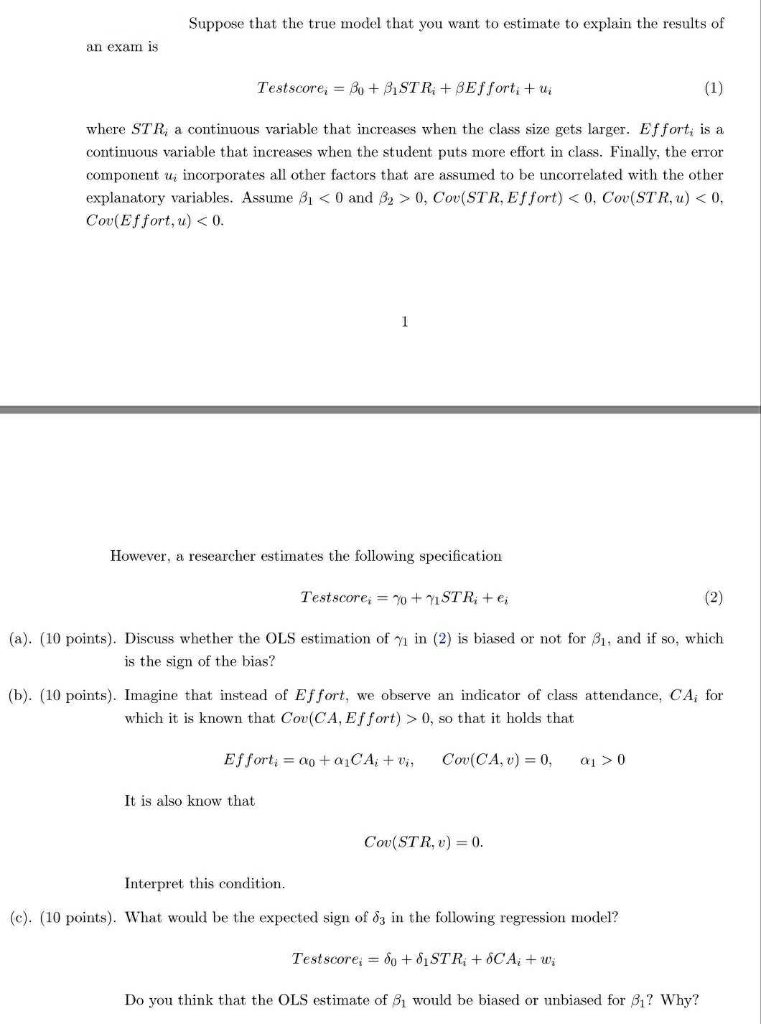 Suppose that the true model that you want to estimate | Chegg.com