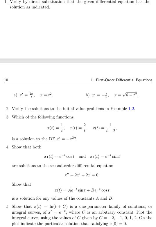 Solved 1.Verify by direct substitution that the given | Chegg.com