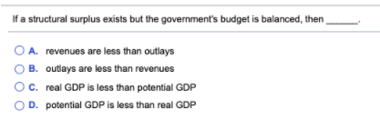 Solved If a structural surplus exists but the government's | Chegg.com