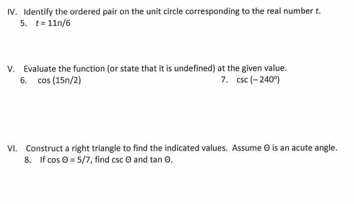 Solved IV. Identify the ordered pair on the unit circle | Chegg.com