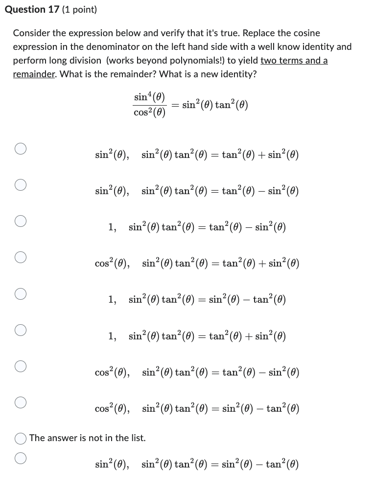 Solved Question 17 (1 ﻿point)Consider the expression below | Chegg.com