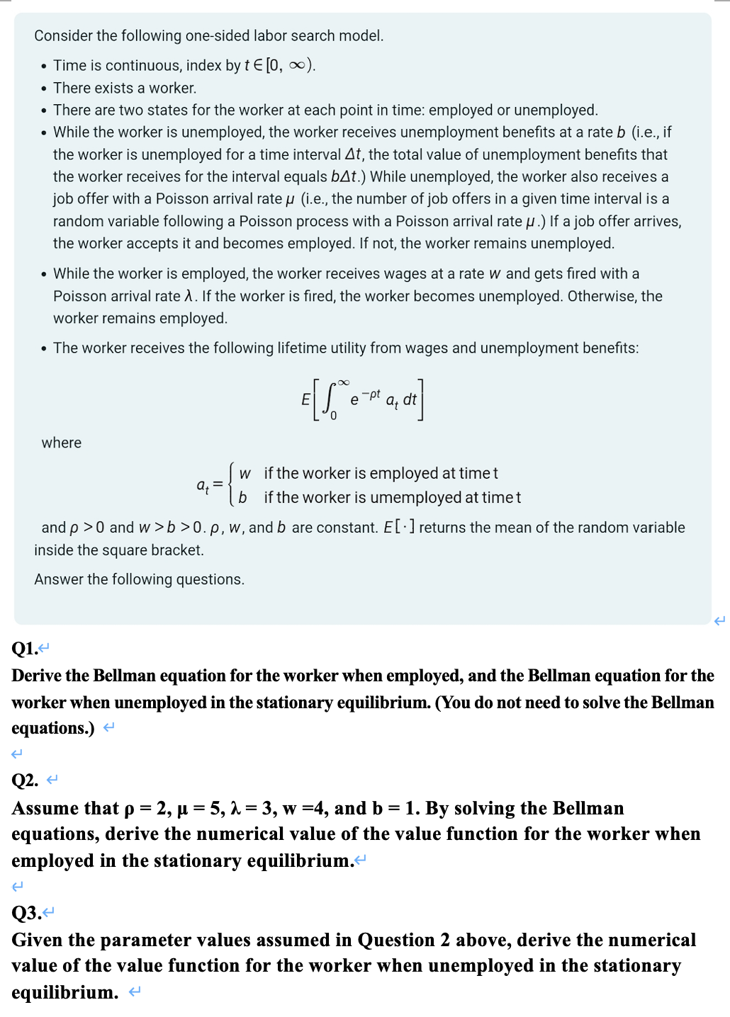 Solved Consider the following one-sided labor search model. | Chegg.com
