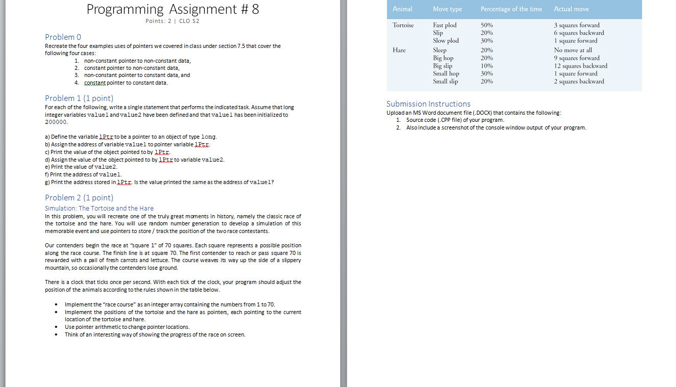 Solved Programming Assignment #8 Animal Move type Percentage | Chegg.com