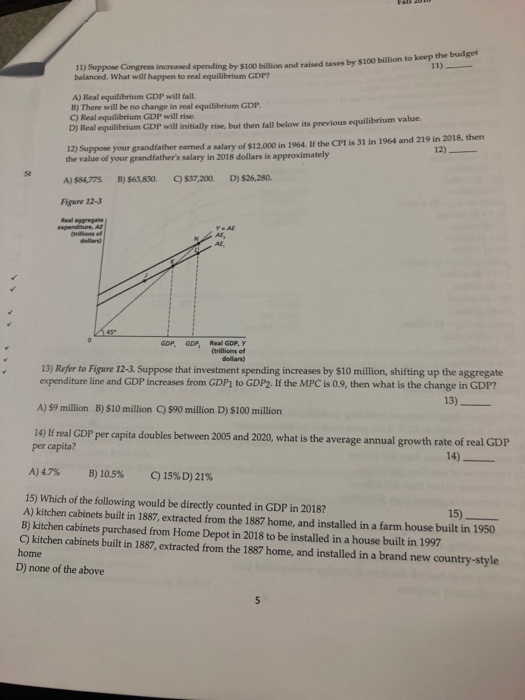 Solved billion to keep the budget 11) Suppose Congress | Chegg.com