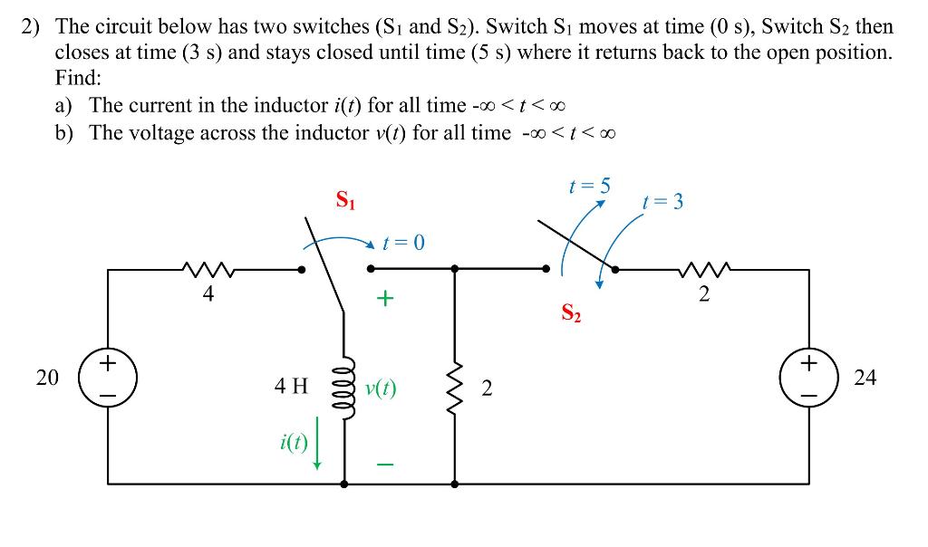 Solved 2) The circuit below has two switches (S1 and S2). | Chegg.com