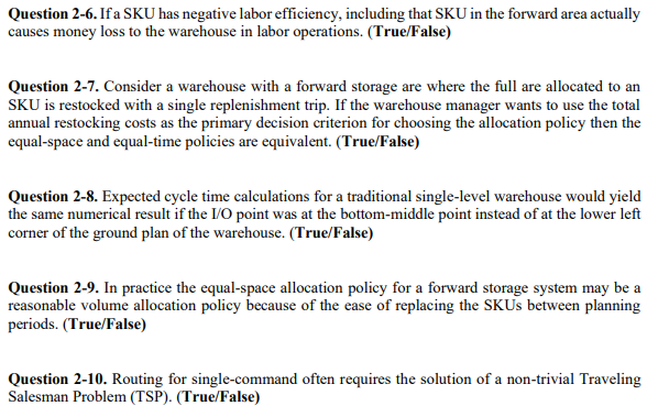 Solved Question 2-6. If a SKU has negative labor efficiency, | Chegg.com
