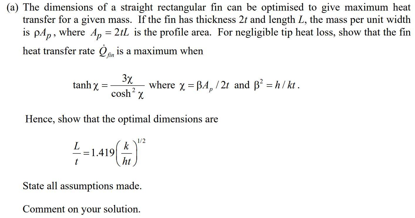 Solved (a) The dimensions of a straight rectangular fin can | Chegg.com