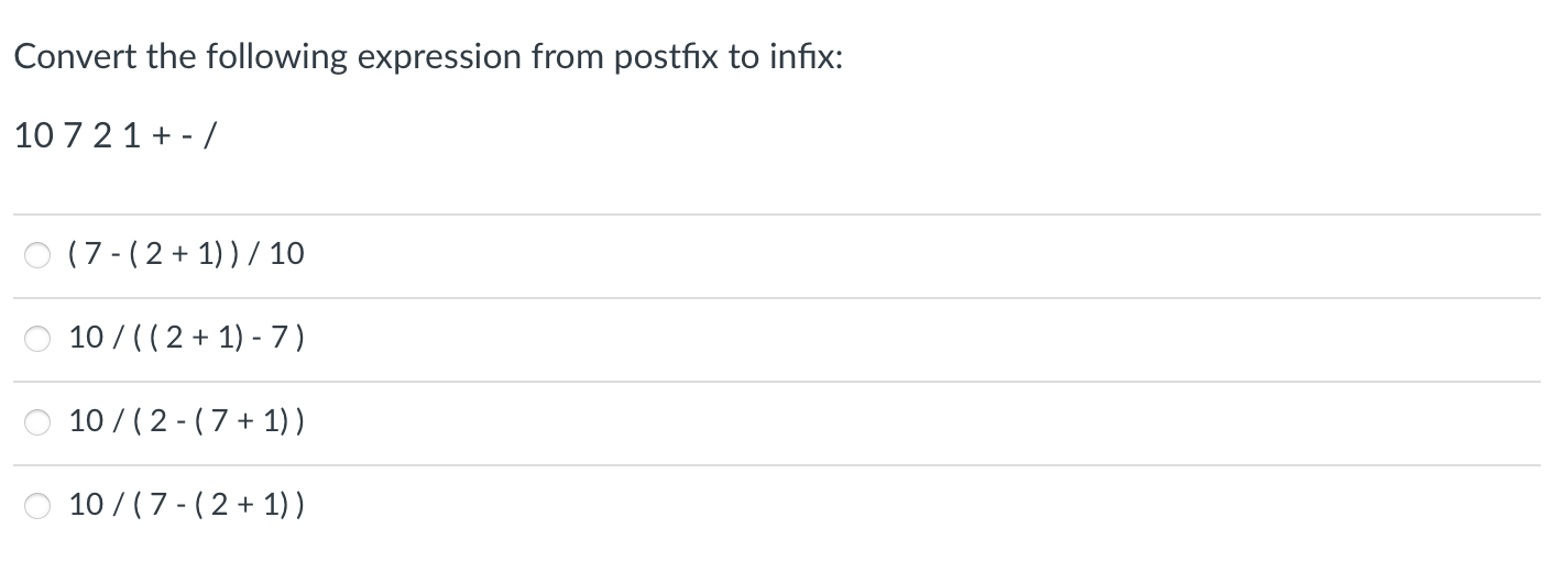 Solved Convert the following expression from infix to | Chegg.com