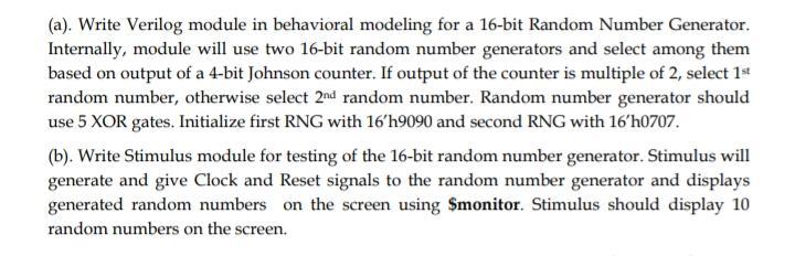 (a). Write Verilog module in behavioral modeling for | Chegg.com