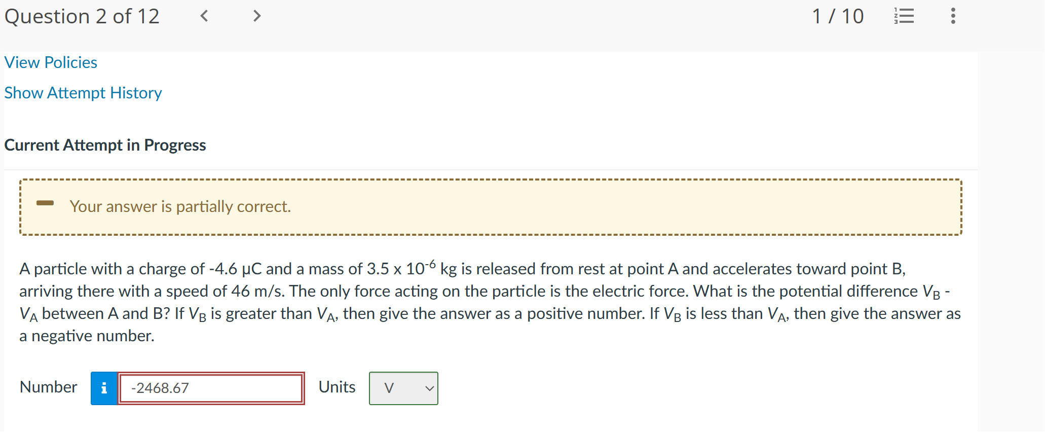 Solved Current Attempt in Progress A particle with a charge | Chegg.com