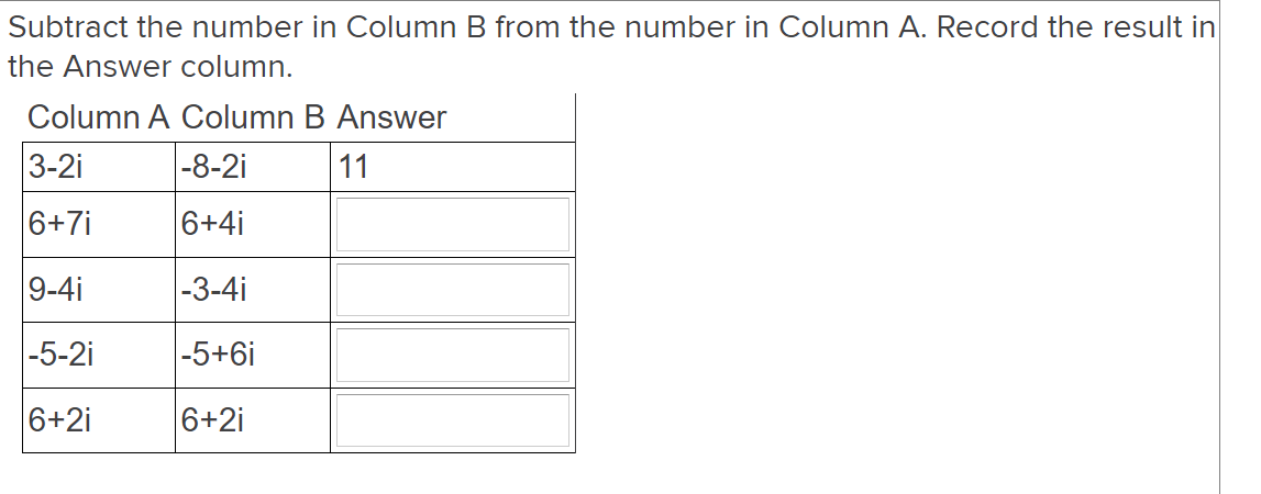 Solved Subtract the number in Column B from the number in | Chegg.com