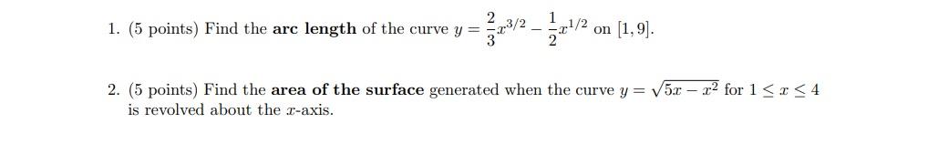 Solved 1. (5 points) Find the arc length of the curve | Chegg.com