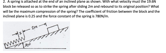 Solved 2. A spring is attached at the end of an inclined | Chegg.com