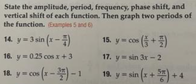 Solved State the amplitude, period, frequency, phase shift, | Chegg.com