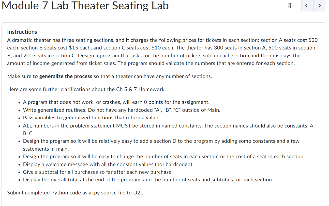 Solved Module 7 Lab Theater Seating Lab Instructions A | Chegg.com