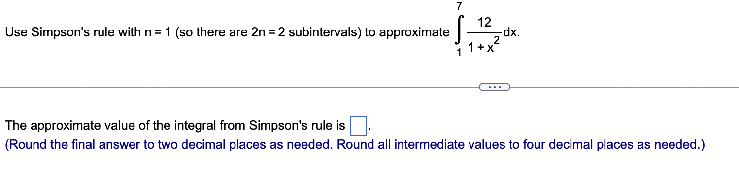 Solved Use Simpson's rule with n=1 (so there are 2n=2 | Chegg.com