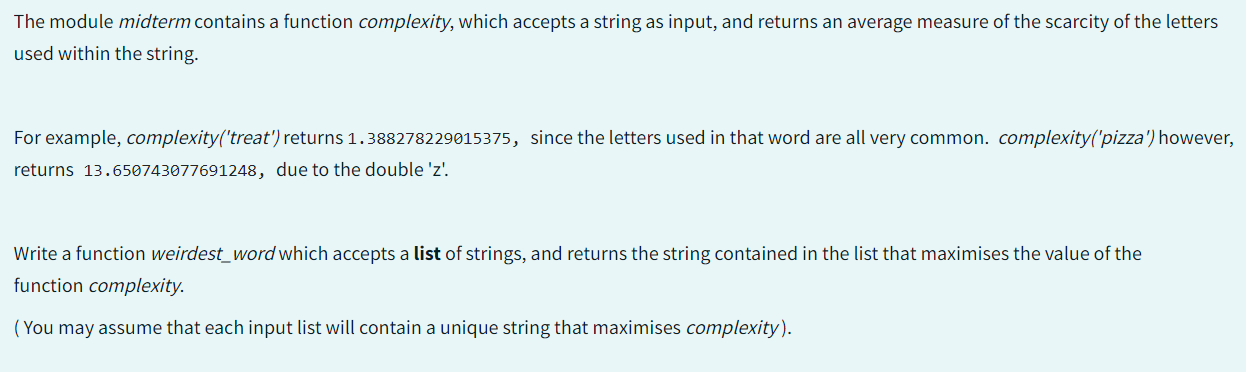 Solved The module midterm contains a function complexity, | Chegg.com