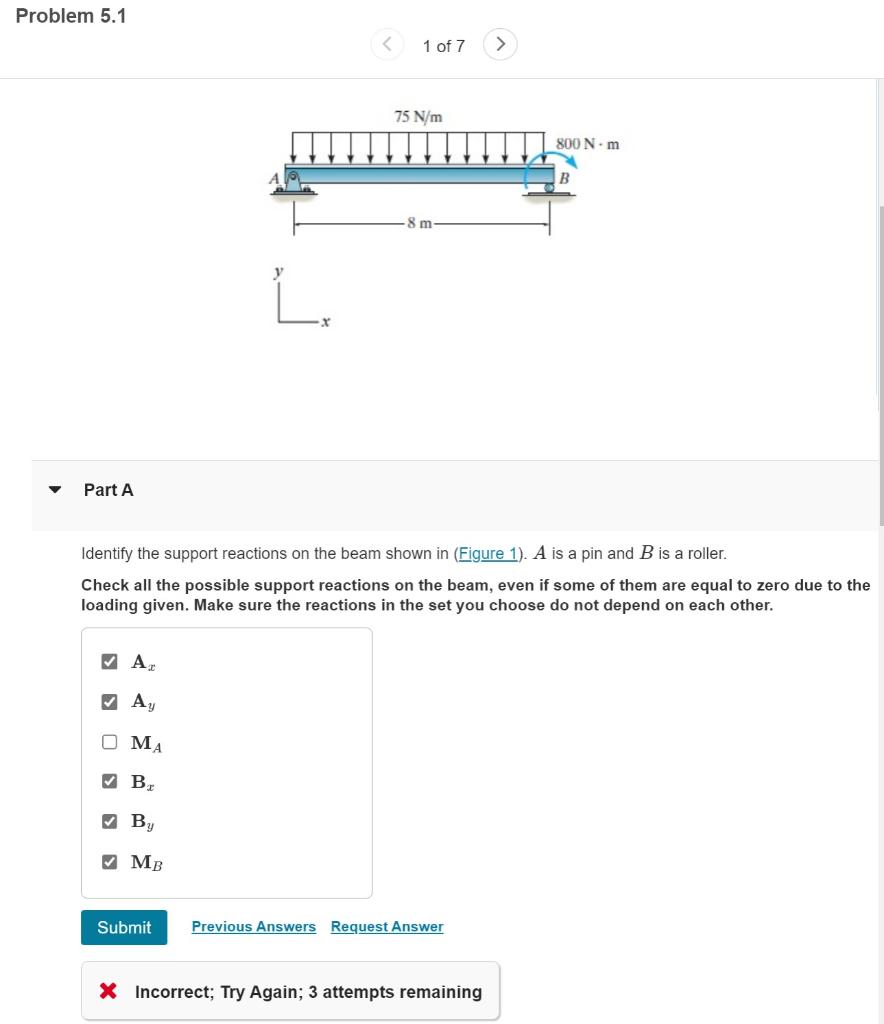 1 of 7 PartA Identify the support reactions on the | Chegg.com 1 of 7 PartA Identify the support reactions on the | Chegg.com