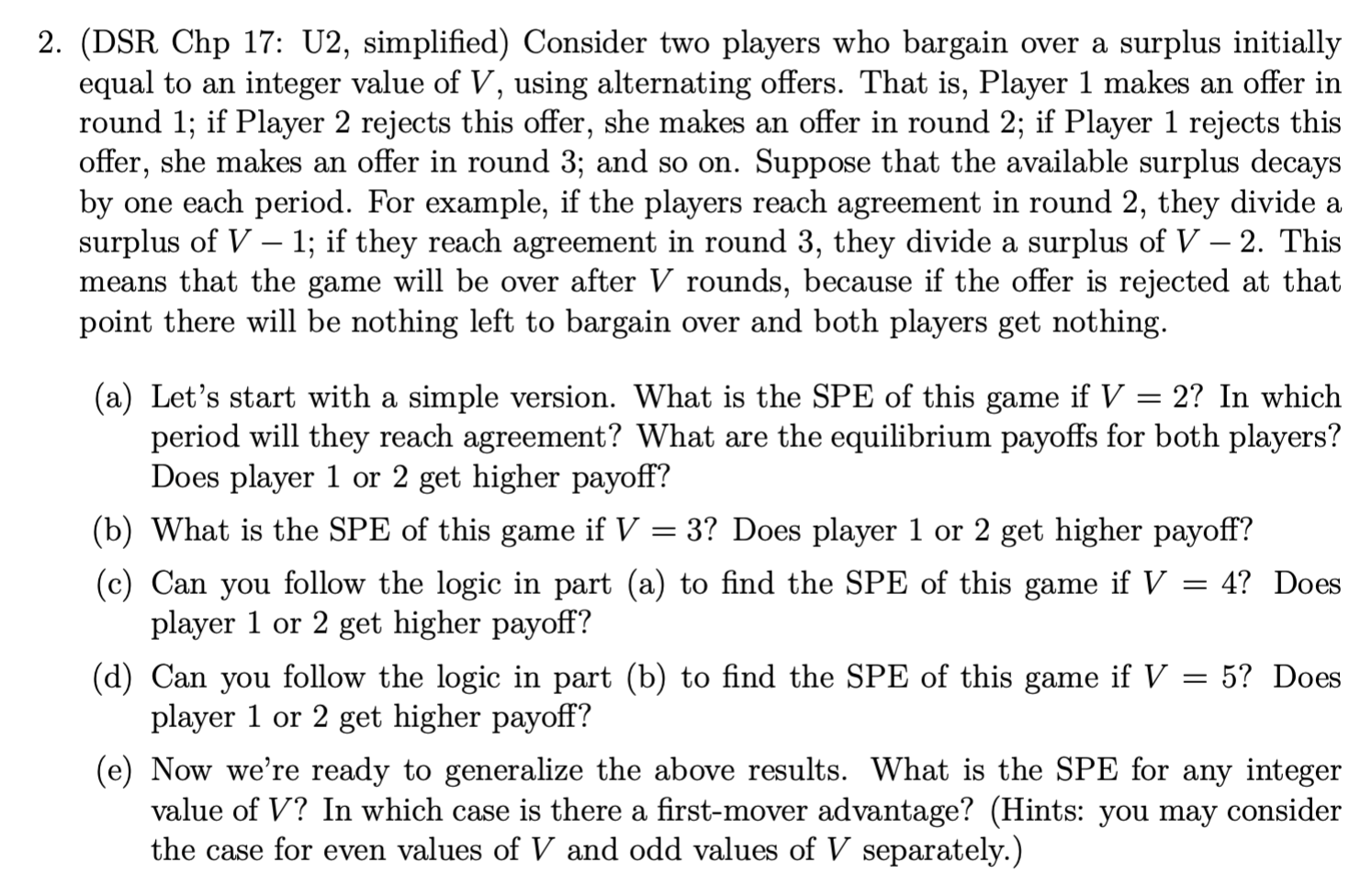 Solved 2. (DSR Chp 17: U2, simplified) Consider two players | Chegg.com