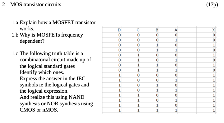 Solved 2 MOS transistor circuits (17) B 1.a Explain how a | Chegg.com
