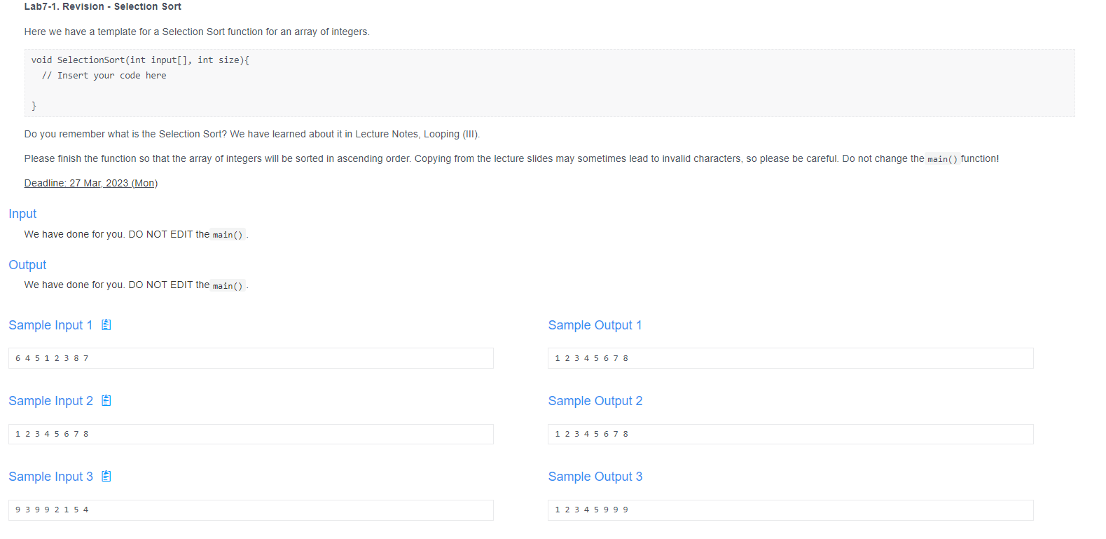 Solved Lab7-1. Revision - Selection Sort Here we have a | Chegg.com